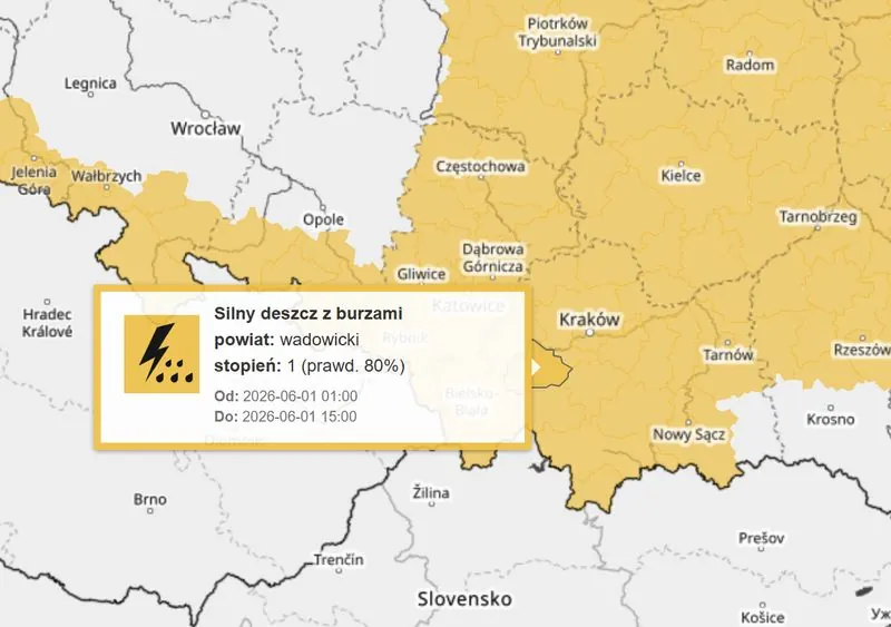 Służby meteo w nocy wydały alert dla wadowickiego | Wadowice24.pl